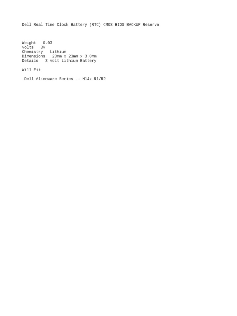 Dell Real Time Clock Battery (RTC) CMOS BIOS BACKUP Reserve | PDF ...