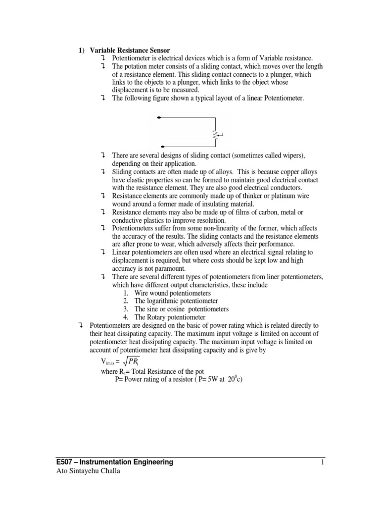 3 Variable Resistance Sensor Pdf Electrical Resistance And Conductance Quantity