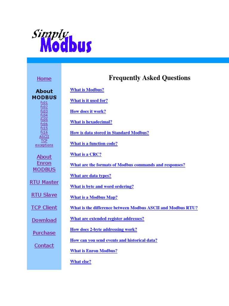 Frequently Asked Questions: About Modbus | PDF | Electrical Engineering ...