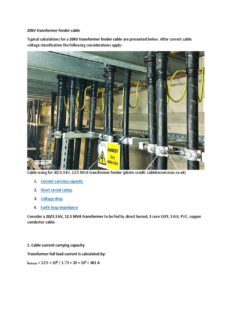 20kV Transformer Feeder Cable: Current Carrying Capacity Short Circuit ...