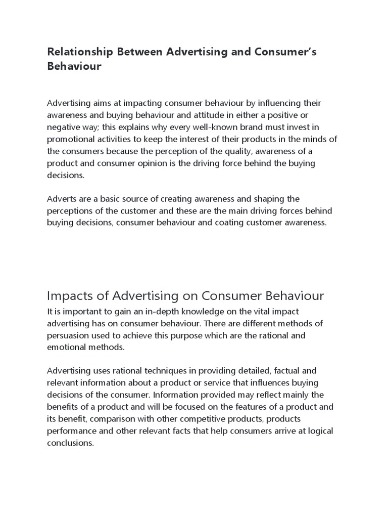Relationship Between Advertising and Consumer's Behaviour | PDF | Consumer Behaviour | Advertising