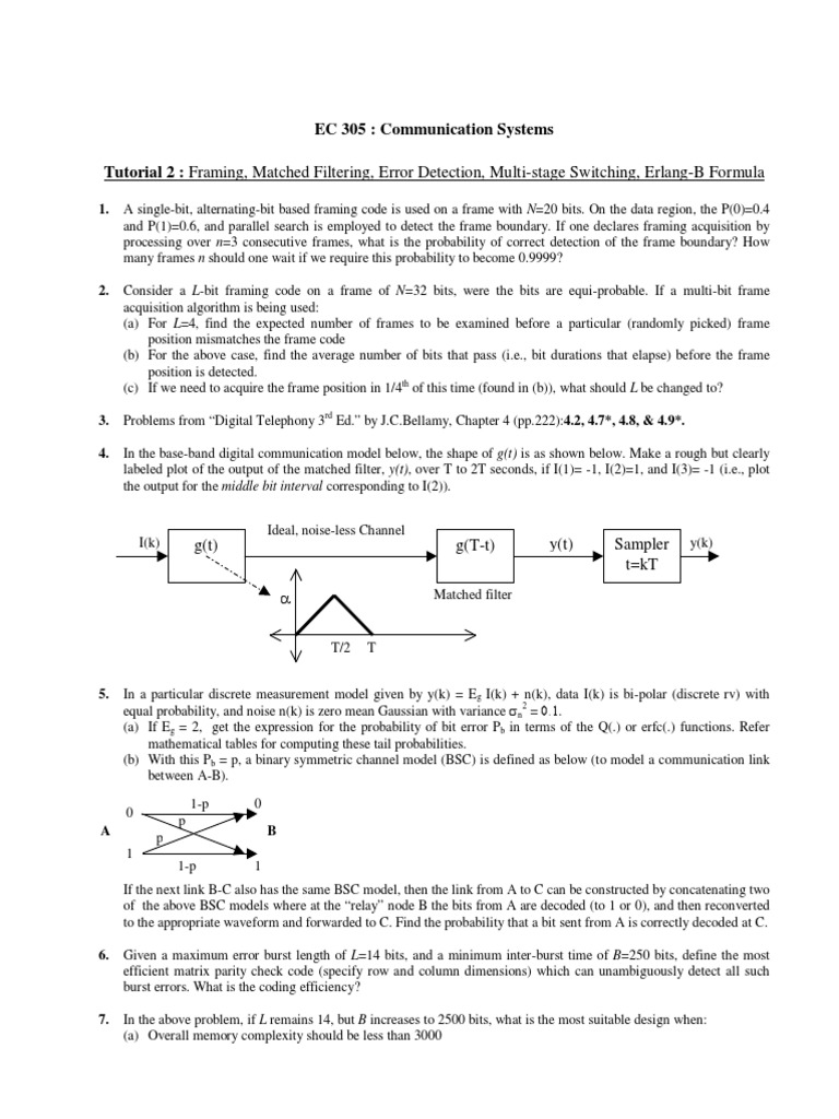 EC 305: Communication Systems Tutorial 2: Framing, Matched Filtering, Error Detection, Multi ...