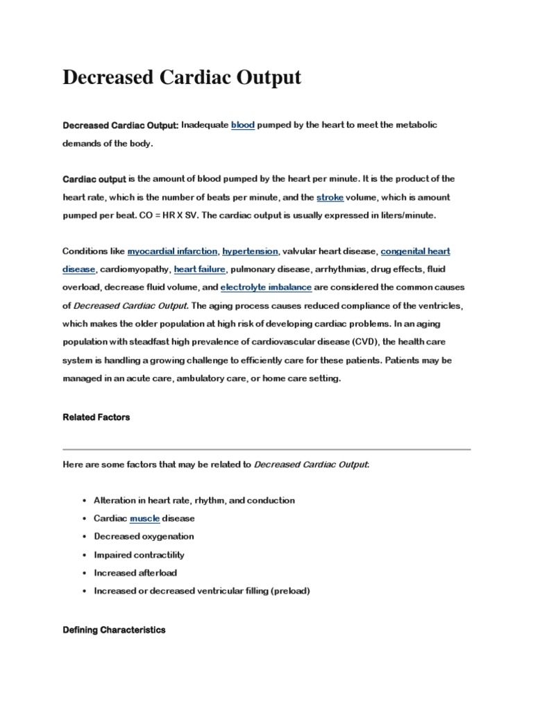 Decreased Cardiac Output Overview | PDF | Heart | Blood Pressure