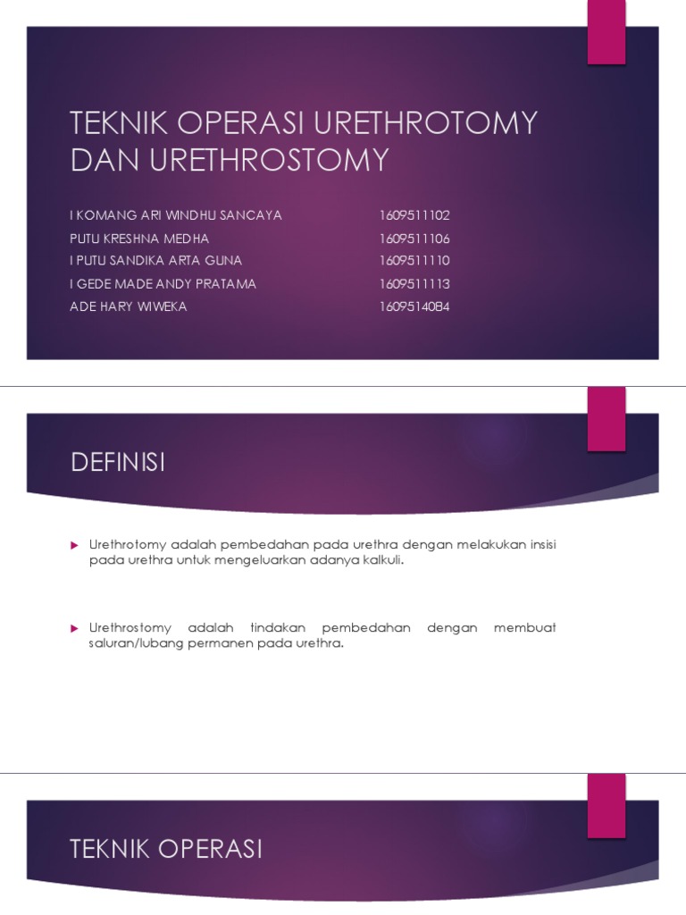 Teknik Operasi Urethrotomy & Urethrostomy | PDF