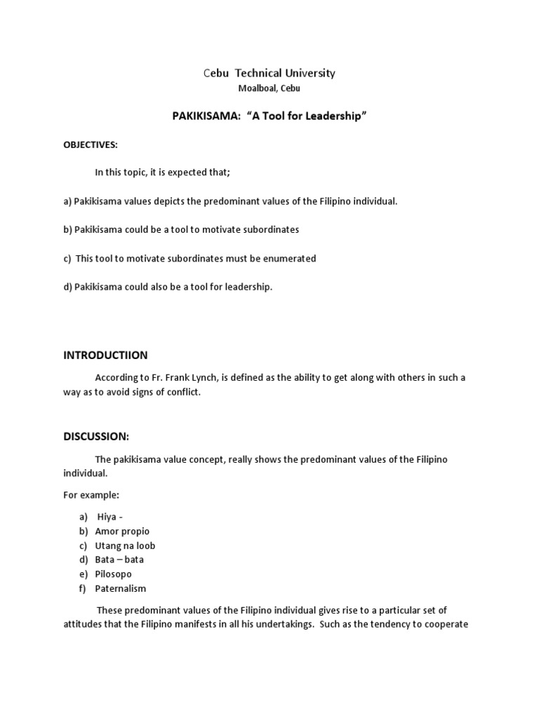 PAKIKISAMA: "A Tool For Leadership": Cebu Technical University | PDF ...