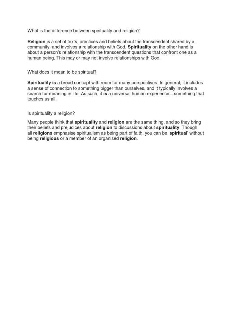 What Is The Difference Between Spirituality and Religion | PDF ...