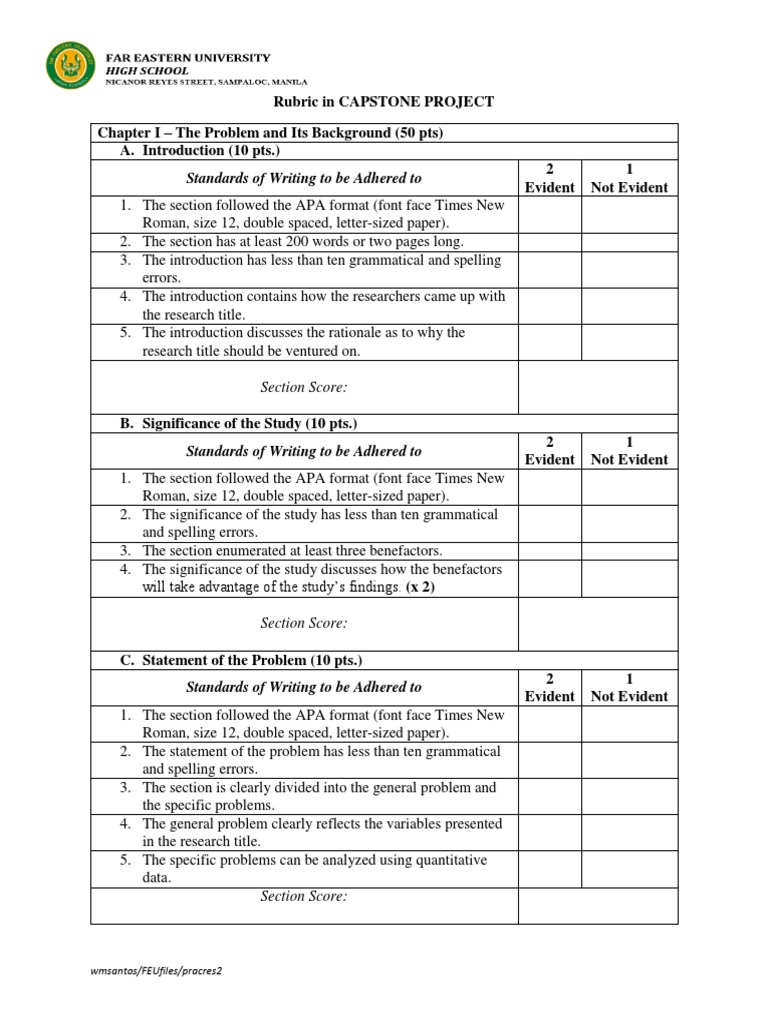 Capstone Project Rubric Overview | PDF | Rubric (Academic) | Scientific ...