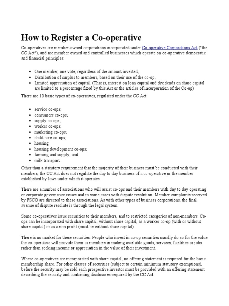 How to Register a Co-operative | PDF | Cooperative | Securities (Finance)