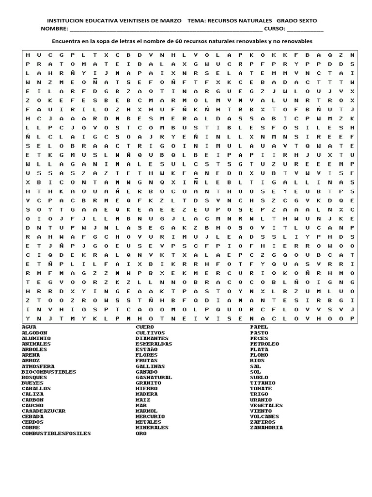 Sopa De Letras Recursos Naturales Pdf