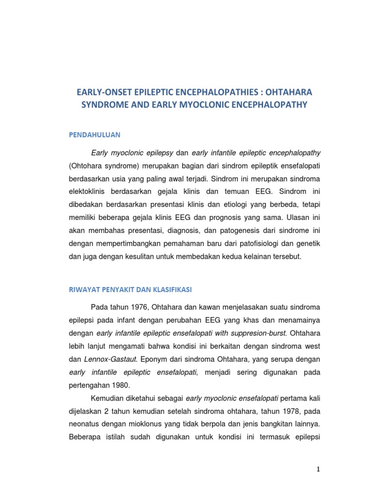 Sindrom Ohtahara: Diagnosis dan Prognosis | PDF