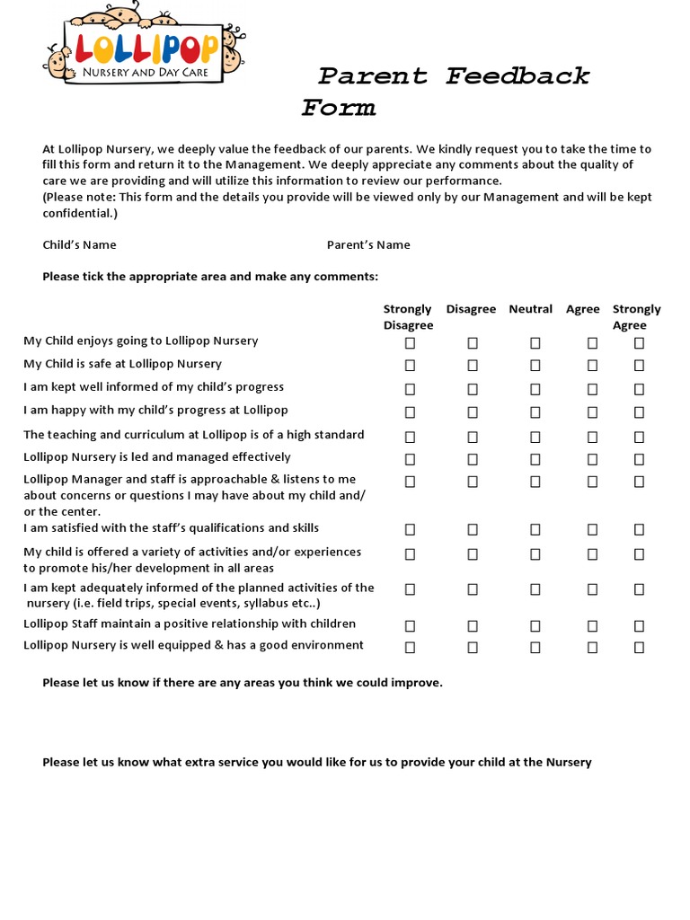 Parent Feedback Form | PDF | Preschool | Psychological Concepts