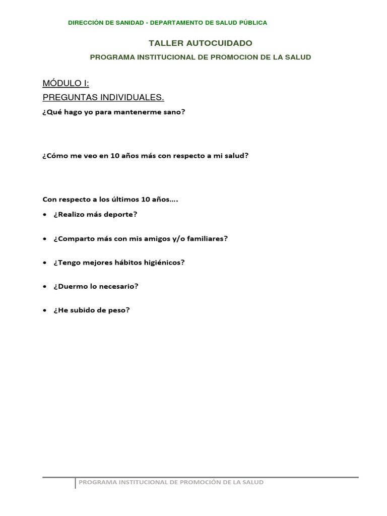 Taller de Autocuidado para Adolescentes | PDF | Alimentos | Cocina