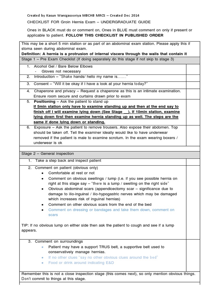 A Comprehensive Checklist for Examining a Groin Hernia in Undergraduate ...