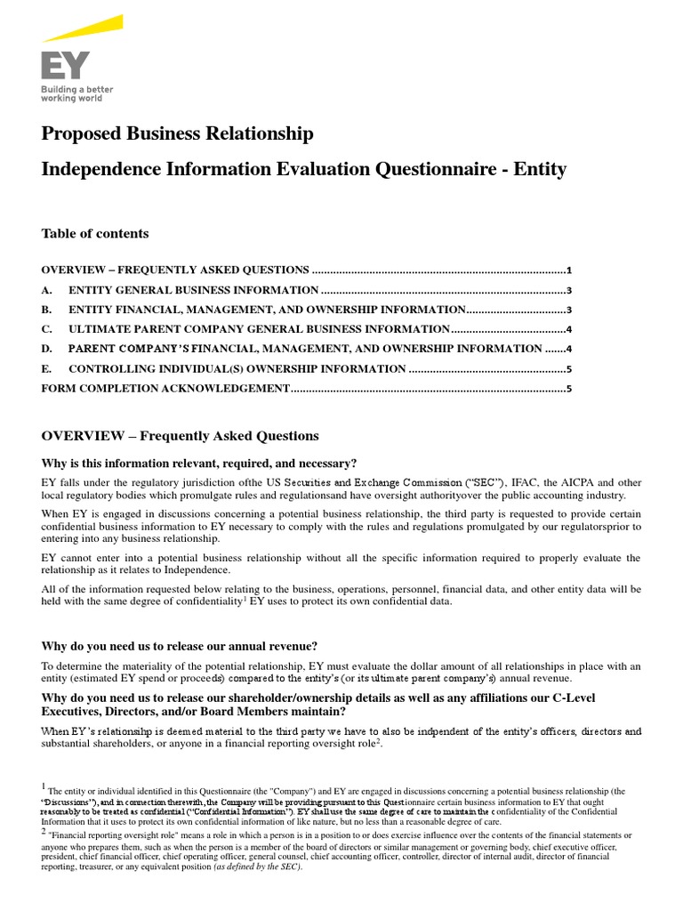 Proposed Business Relationship Independence Information Evaluation ...