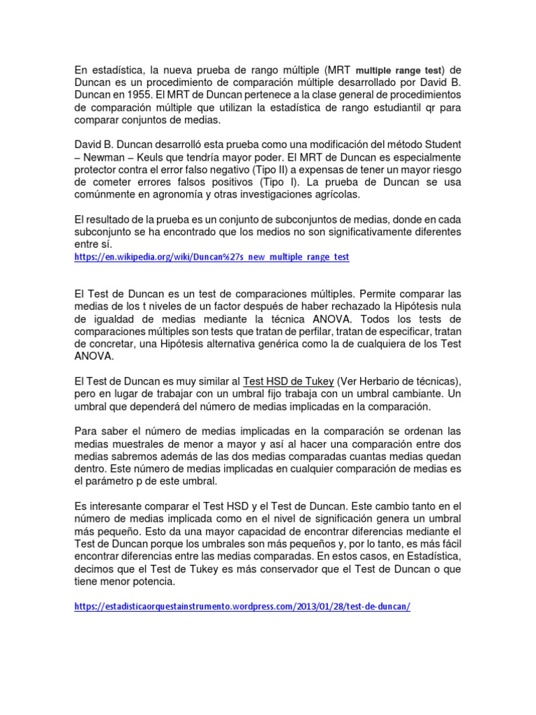 La prueba de rango múltiple de Duncan: un procedimiento estadístico ...