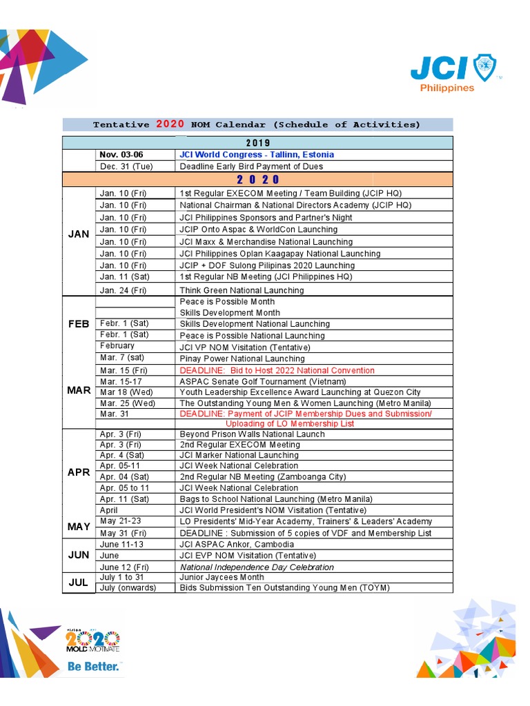 2020 NOM Calendar of Events | PDF