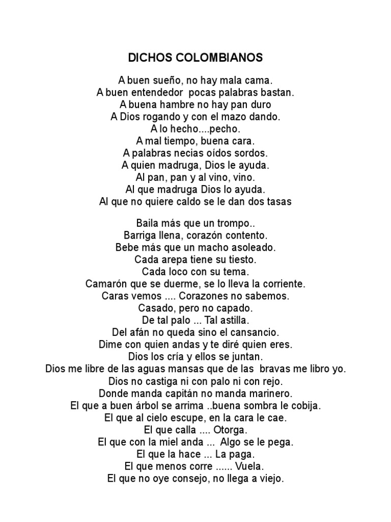 Refranes y Dichos Colombianos | PDF