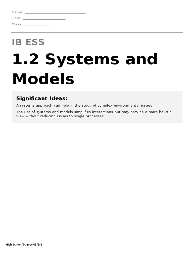 Understanding Systems and Models in IB ESS | PDF | Mathematical Model ...