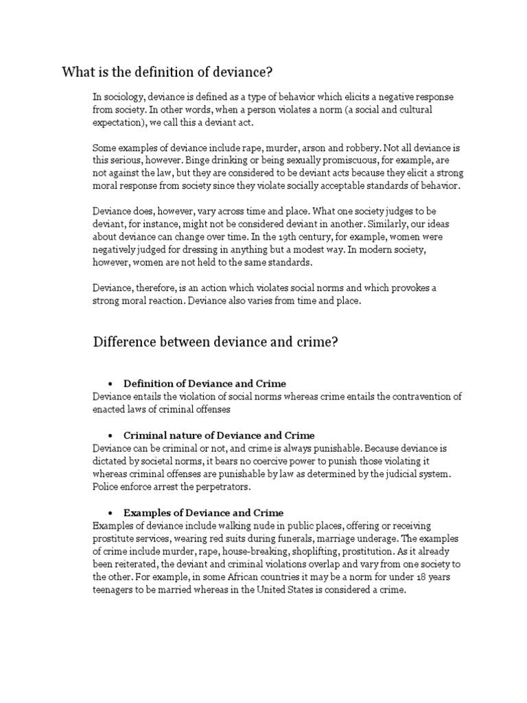 What Is The Definition of Deviance | PDF | Deviance (Sociology) | Crime ...