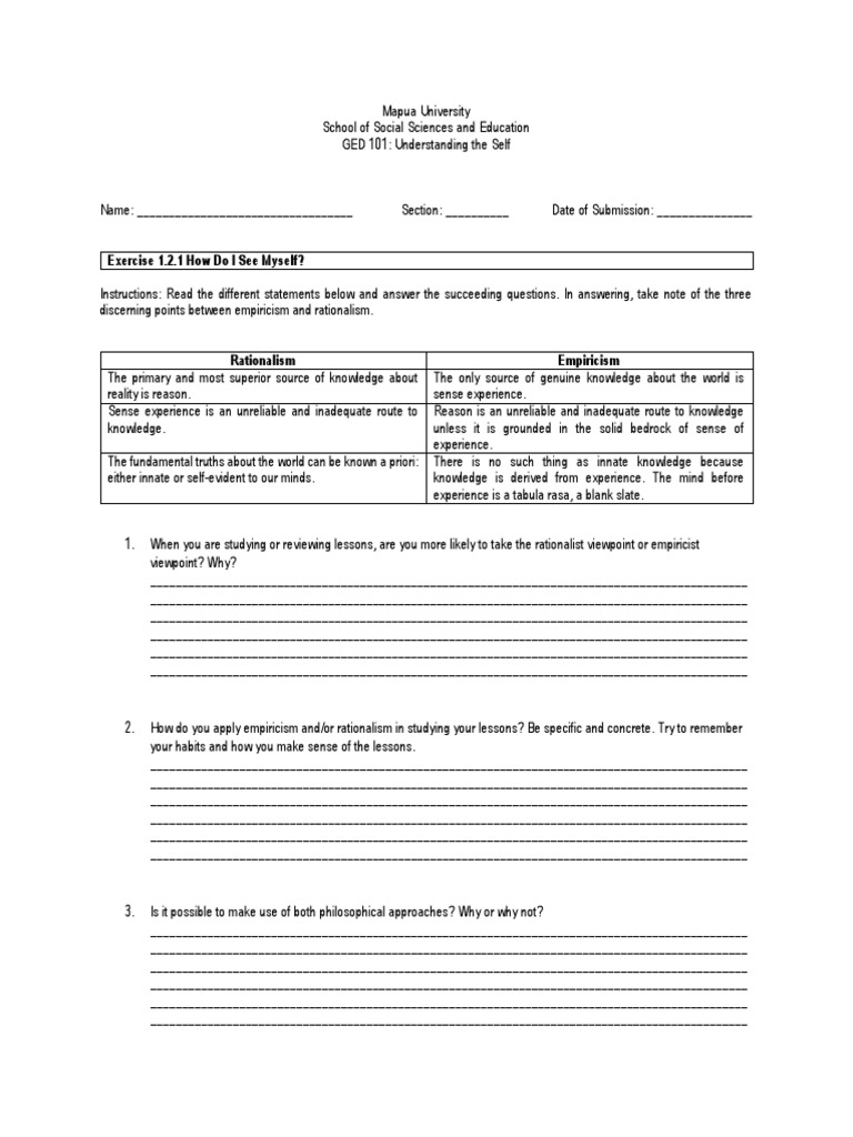 Exercises 3 and 4 | PDF | Rationalism | Empiricism