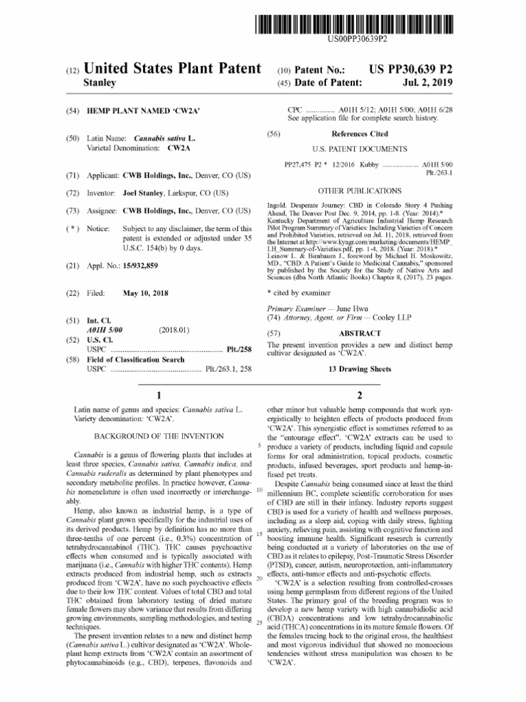 Charlotte's Web Patent: Hemp Plant Named CW2A | PDF
