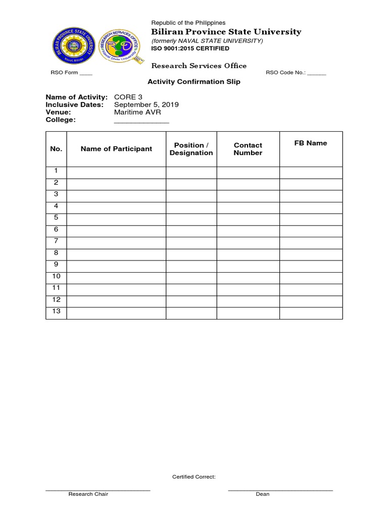 Rso Form 005 Confirmation Slip | PDF