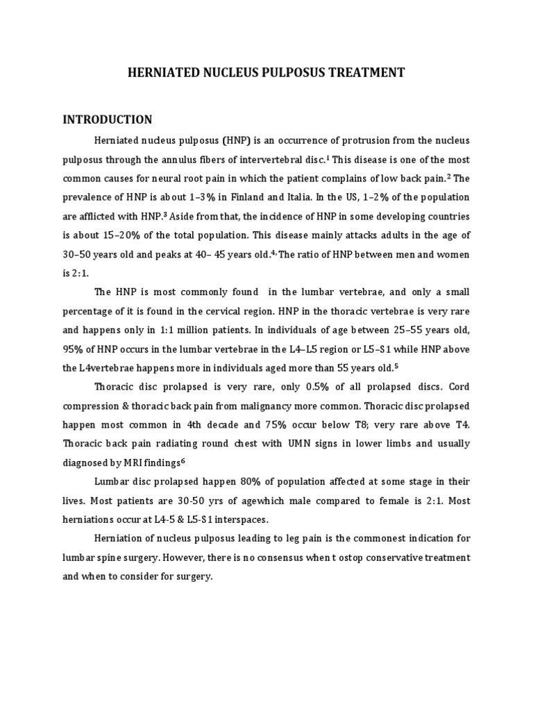 HNP Treatment | PDF | Back Pain | Surgery