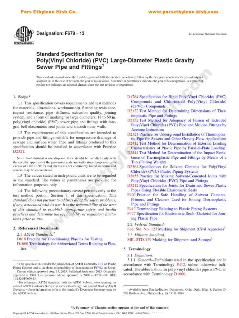 Astm F679 (2013) | PDF | Polyvinyl Chloride | Pipe (Fluid Conveyance)
