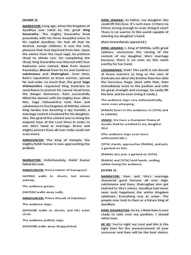 Ramayana Script (Final) | PDF | Sita | Rama
