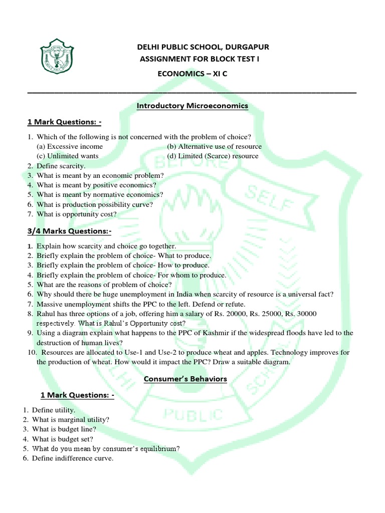 Xi Assignment Eco | PDF | Utility | Arithmetic Mean