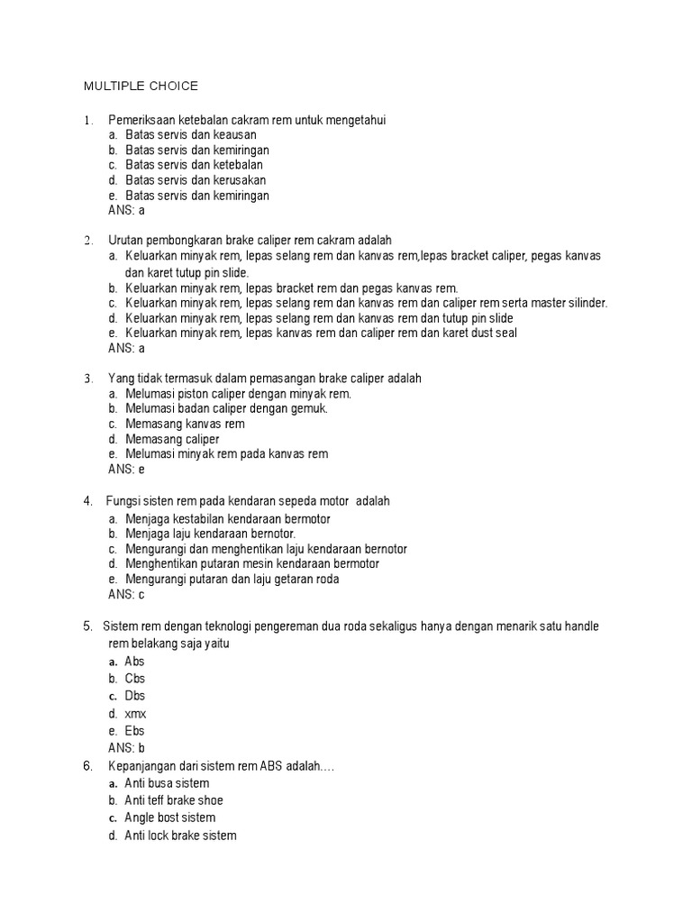Contoh Soal Sasis SMK | PDF