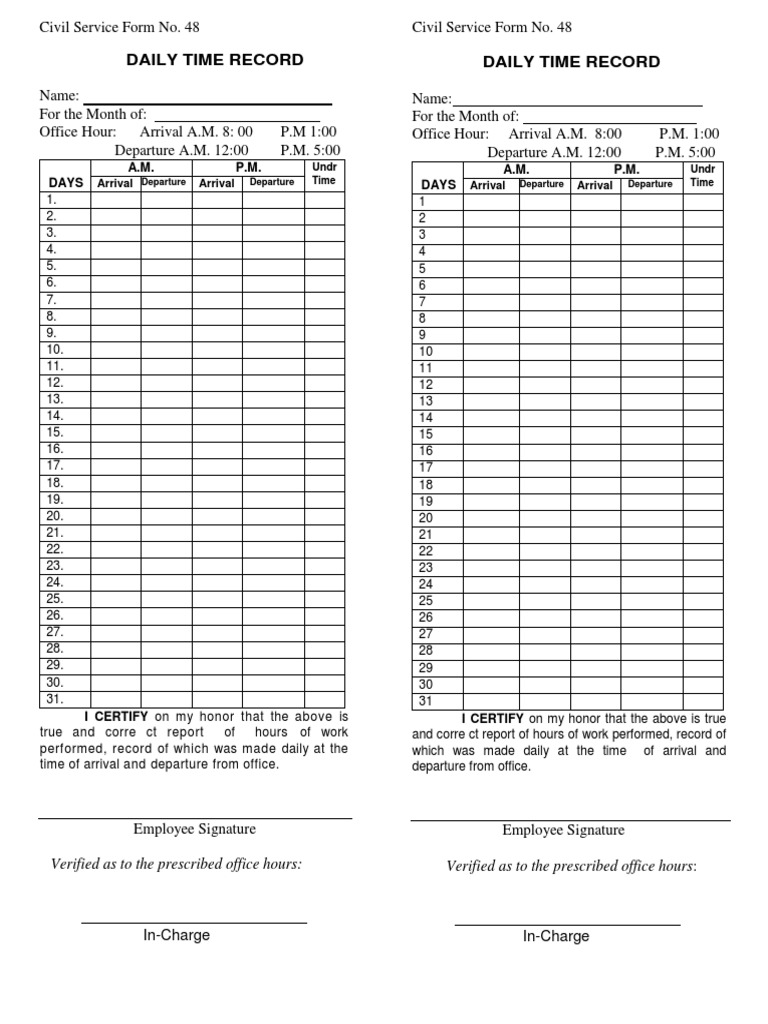 Daily Time Record Daily Time Record: Days A.M. P.M. Days A.M. P.M | PDF