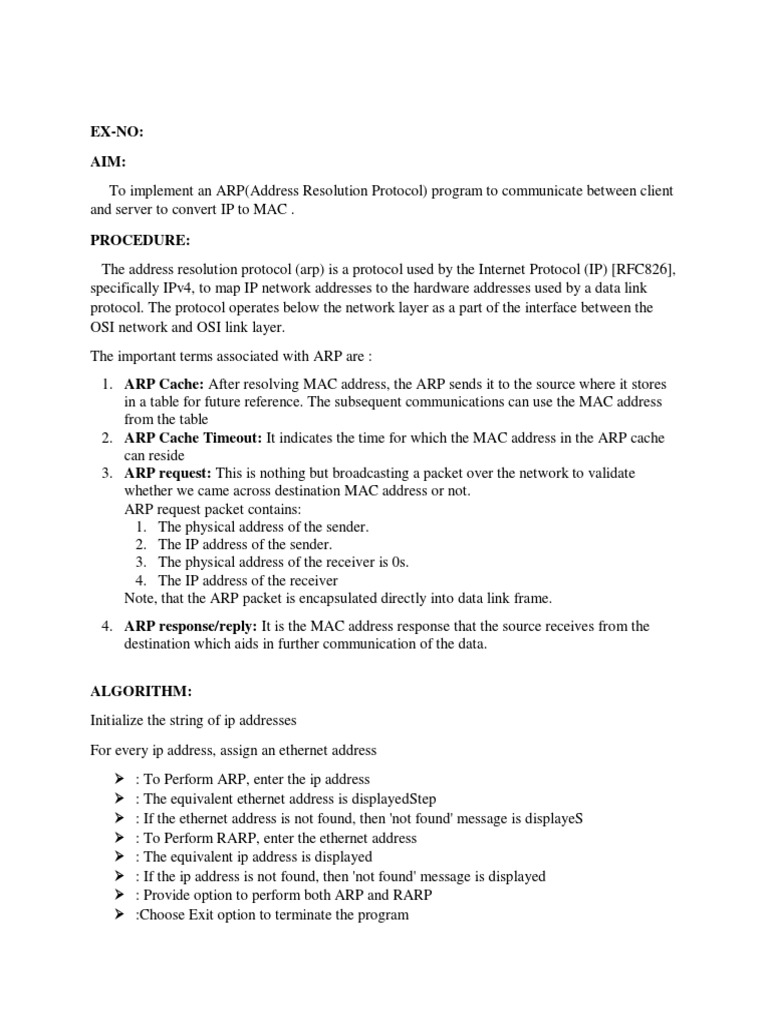 Ex Arp | PDF | Network Protocols | Computer Architecture