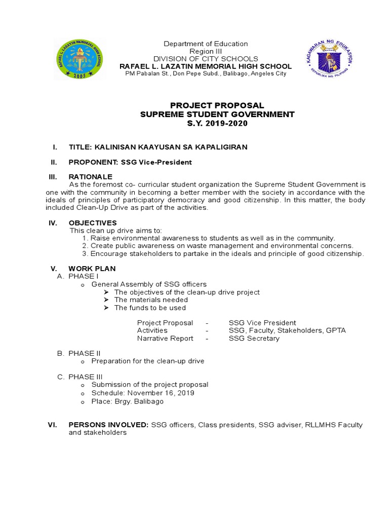 Project Proposal Supreme Student Government S.Y. 2019-2020: Rafael L ...
