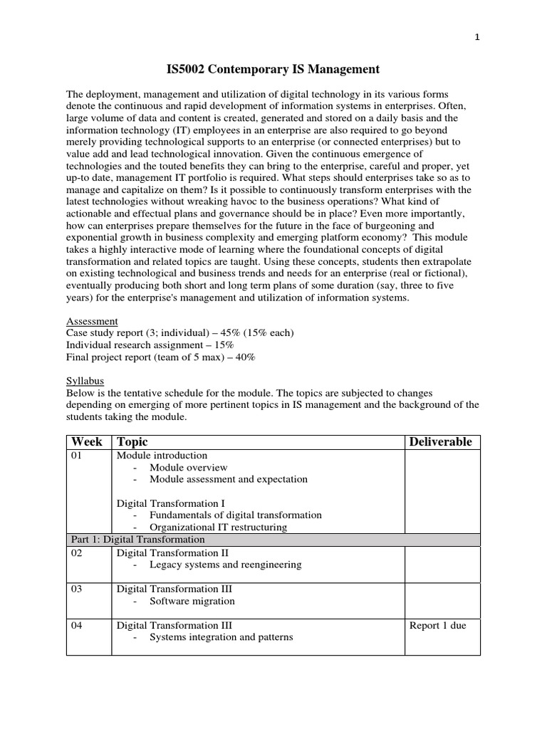 IS5002 Syllabus | PDF | Information | Information System