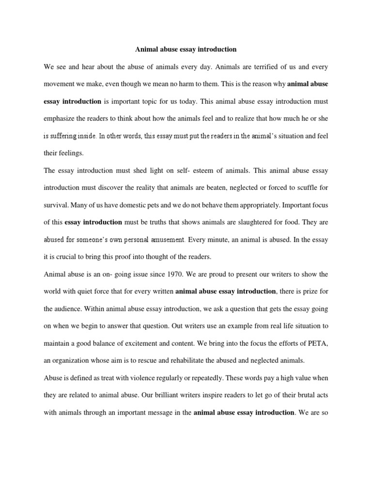 Animal Abuse Essay Introduction | PDF | Essays | Cruelty To Animals