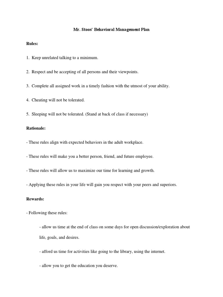Behavioral Management Plan | PDF | Self-Improvement
