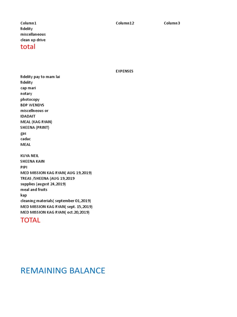Total: Remaining Balance | PDF