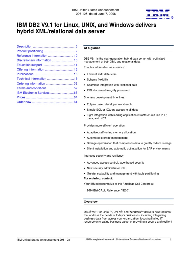 IBM DB2 UDB V9.1 For Linux, UNIX, and Windows Announcement Letter - Jun 2006 | PDF | Database ...
