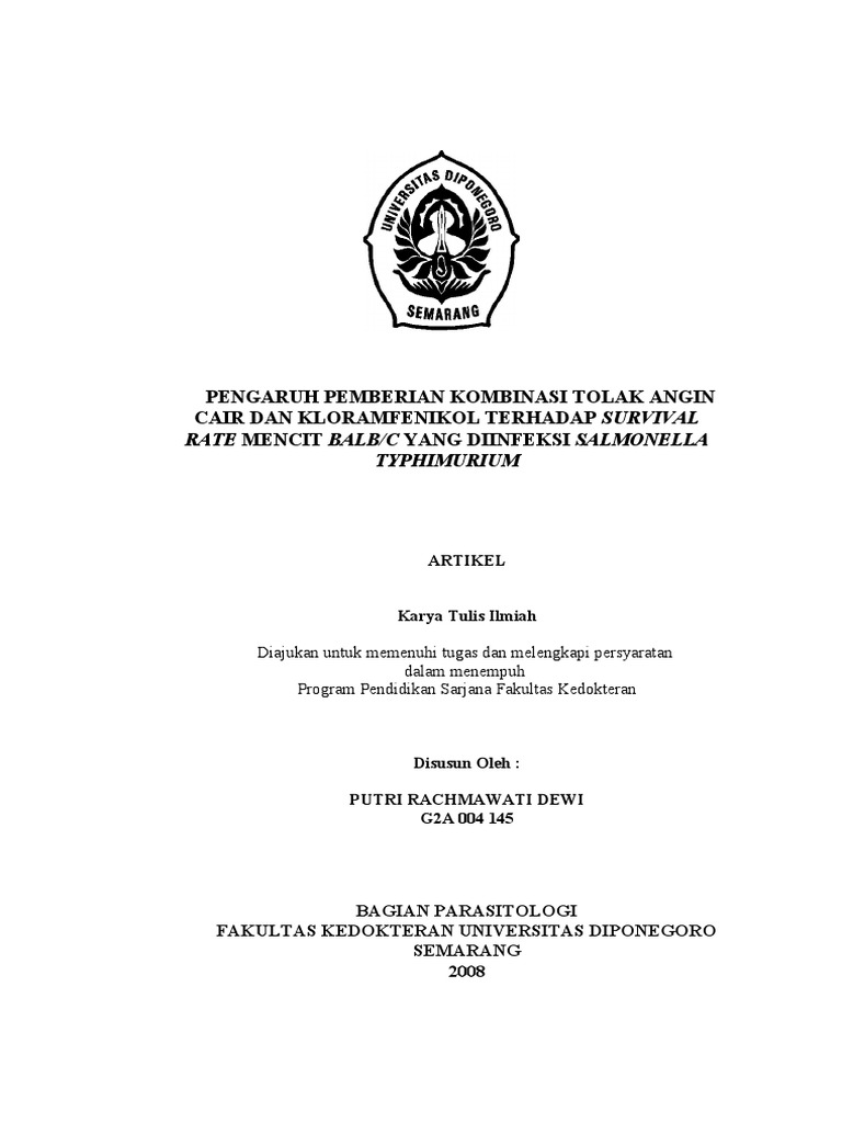 Pengaruh Pemberian Kombinasi Tolak Angin Cair Dan Kloramfenikol ...