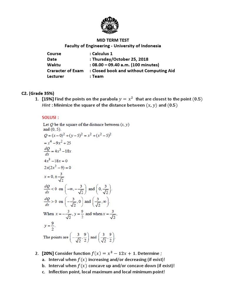 Kamis Pagi Kki Soal & Solusi Uts Kalkulus 1 PDF | PDF | Teaching Methods & Materials