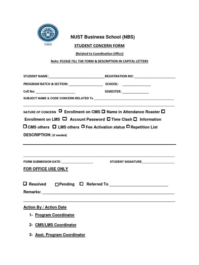 NUST Business School Student Concern Form | PDF