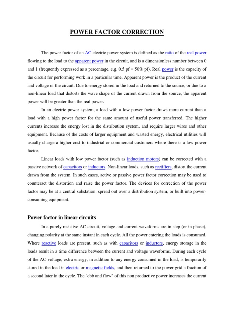 Power Factor Correction | PDF | Ac Power | Electric Power