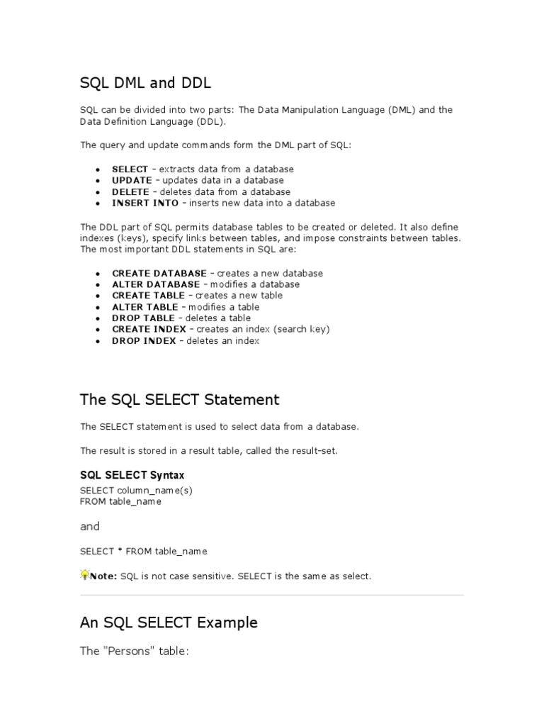 SQL DML and DDL | Data Model | Computing