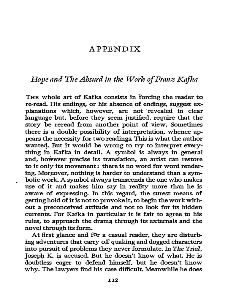 Hope and The Absurd in The Work of Franz Kafka (Albert Camus) | PDF