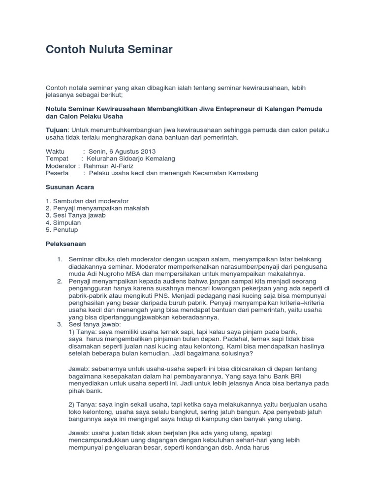 Contoh Notulen Seminar Kewirausahaan | PDF