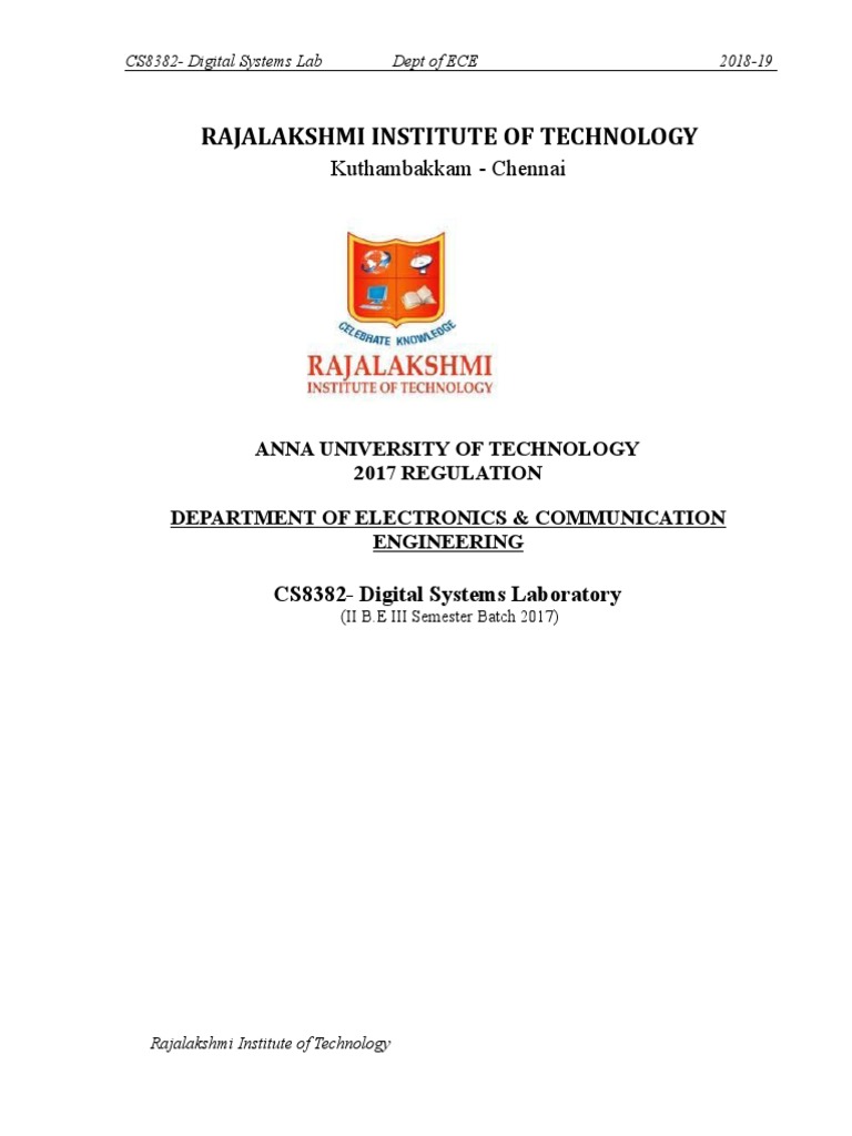 CS8382 Digital Sys Lab Student Manual | PDF | Logic Gate | Digital Electronics