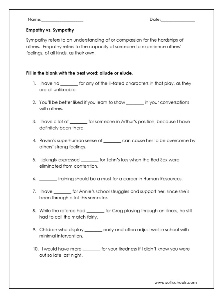 Empathy Vs Sympathy Worksheet | PDF