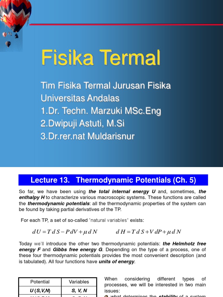 Lecture 13 PDF | PDF | Gibbs Free Energy | Entropy Lecture 13 PDF | PDF | Gibbs Free Energy | Entropy