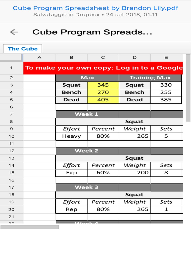 Cube Program Spreadsheet by Brandon Lily